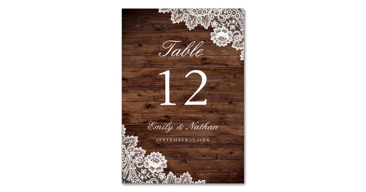 Rustic Wood Vintage Lace Table Number Cards | Zazzle