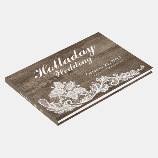 Rustic Wood & Vintage Lace Wedding Personalized Guest Book | Zazzle.com