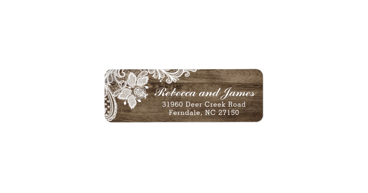Rustic Wood & Vintage Lace Wedding Return Address Label | Zazzle