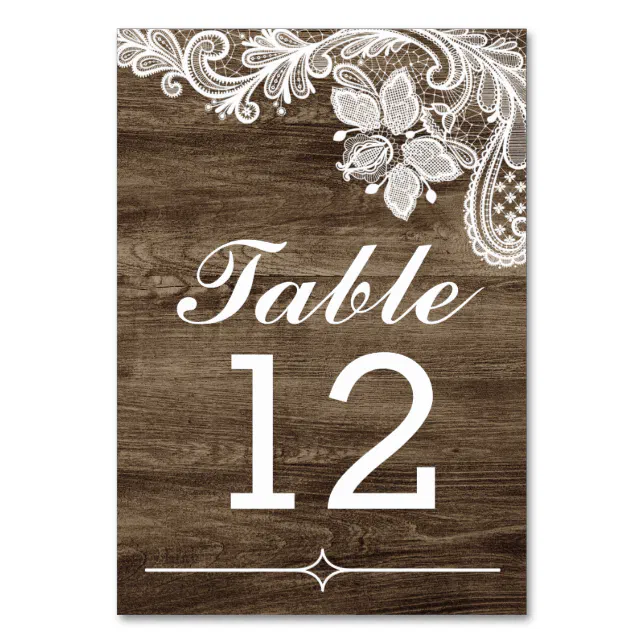 Rustic Wood & Vintage Lace Wedding Table Number | Zazzle