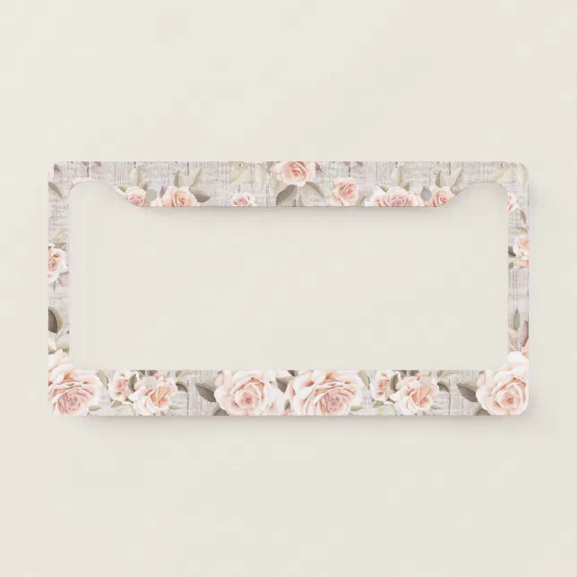 Rustic Wood & Vintage Roses Romantic Shabby Chic License Plate Frame ...