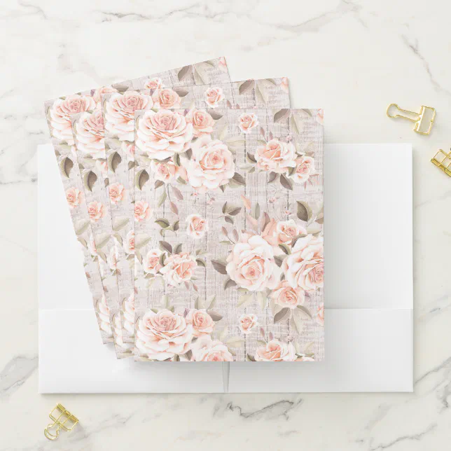 Rustic Wood & Vintage Roses Romantic Shabby Chic Pocket Folder | Zazzle