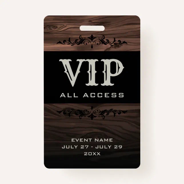 Rustic Wood VIP All Access Pass Event ID Badge | Zazzle