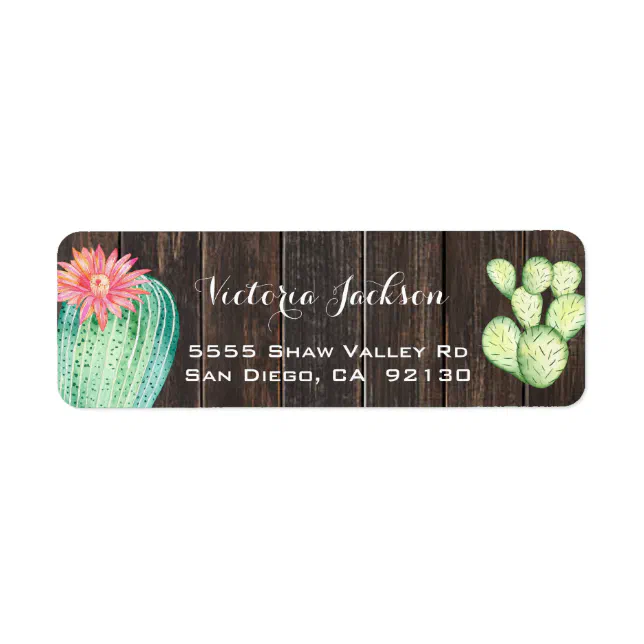 Rustic Wood watercolor cactus address label | Zazzle