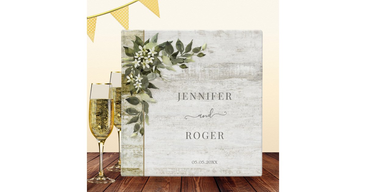 Rustic Wood Watercolor Greenery Wedding Binder | Zazzle