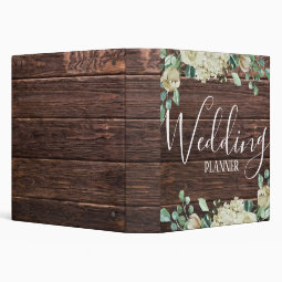 Rustic wood watercolor rose floral Wedding Planner 3 Ring Binder | Zazzle