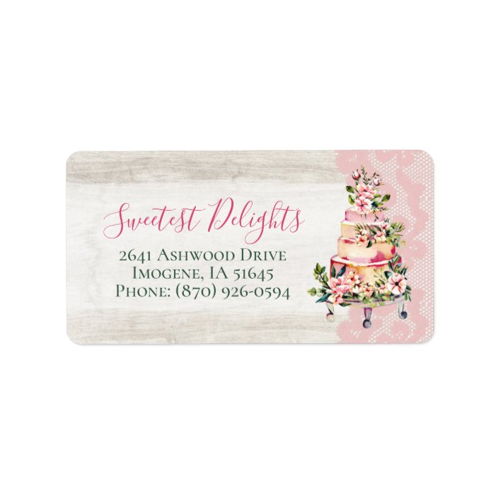 Rustic Wood Watercolor Wedding Cake Bakery Address Label | Zazzle.com