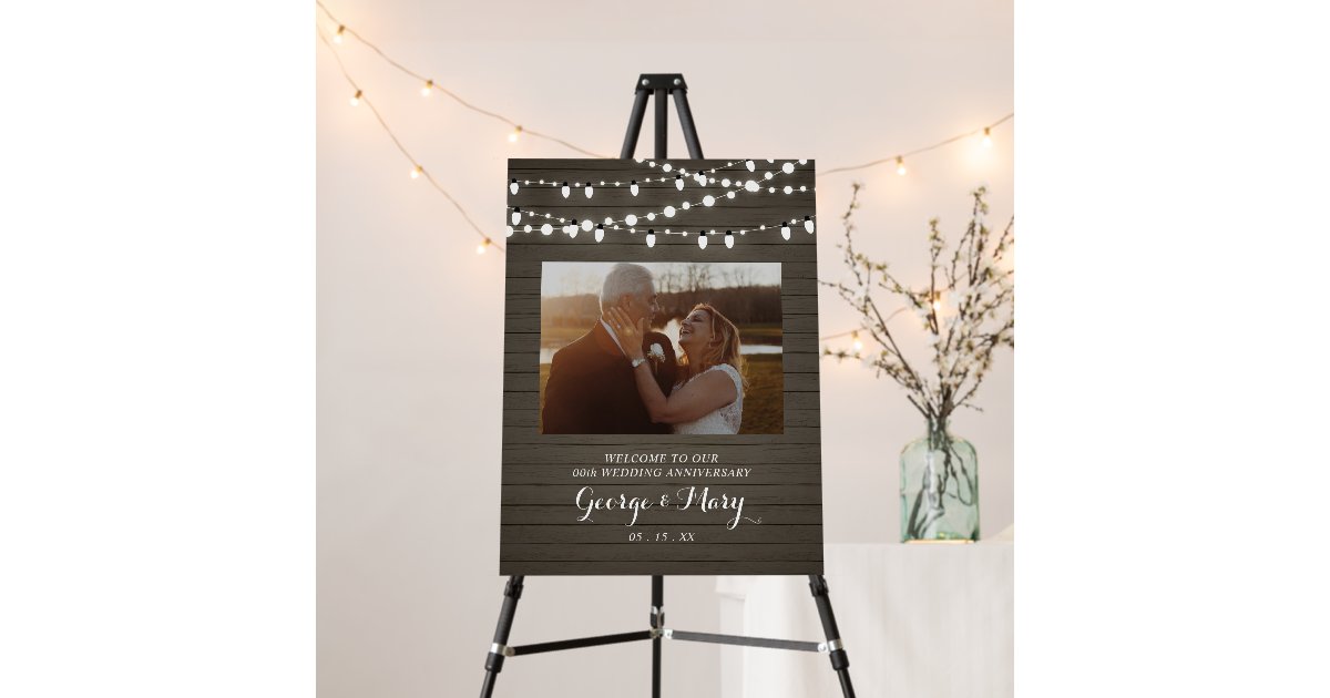 Rustic Wood Wedding Anniversary Photo Welcome Sign | Zazzle