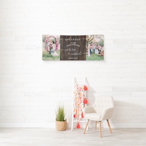 Rustic Wood wedding photo picture Welcome Banner | Zazzle