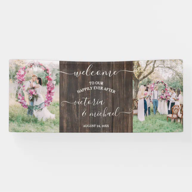 Rustic Wood wedding photo picture Welcome Banner | Zazzle