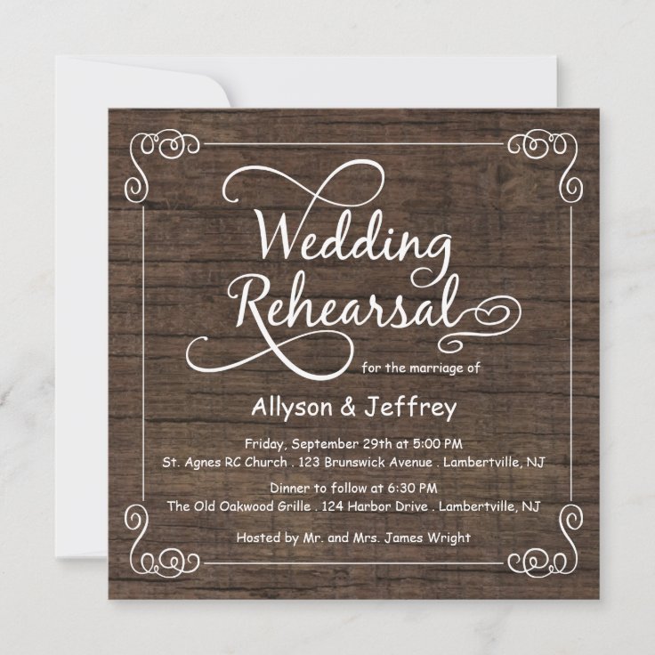 Rustic Wood Wedding Rehearsal Dinner Invitations | Zazzle
