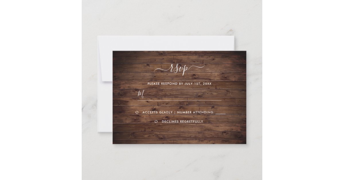 Rustic Wood Wedding RSVP Card | Zazzle