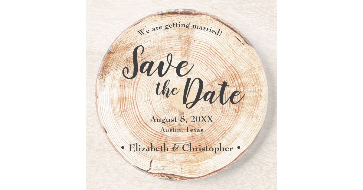 Rustic Wood Wedding Save the Date Coaster | Zazzle