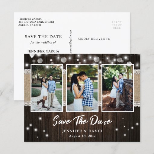 Rustic Wood Wedding Save The Date Photo Postcards | Zazzle