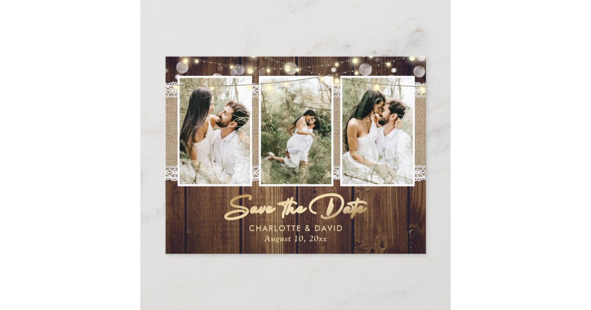 Rustic Wood Wedding Save The Date Photo Postcards | Zazzle
