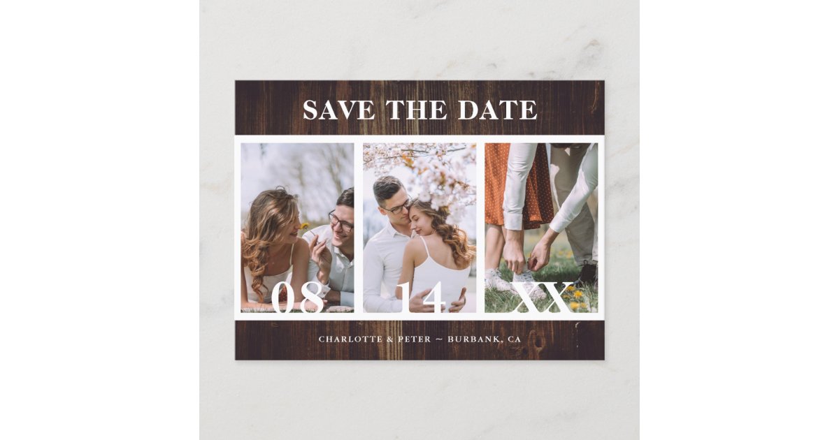 Rustic Wood Wedding Save The Date Postcards | Zazzle.com
