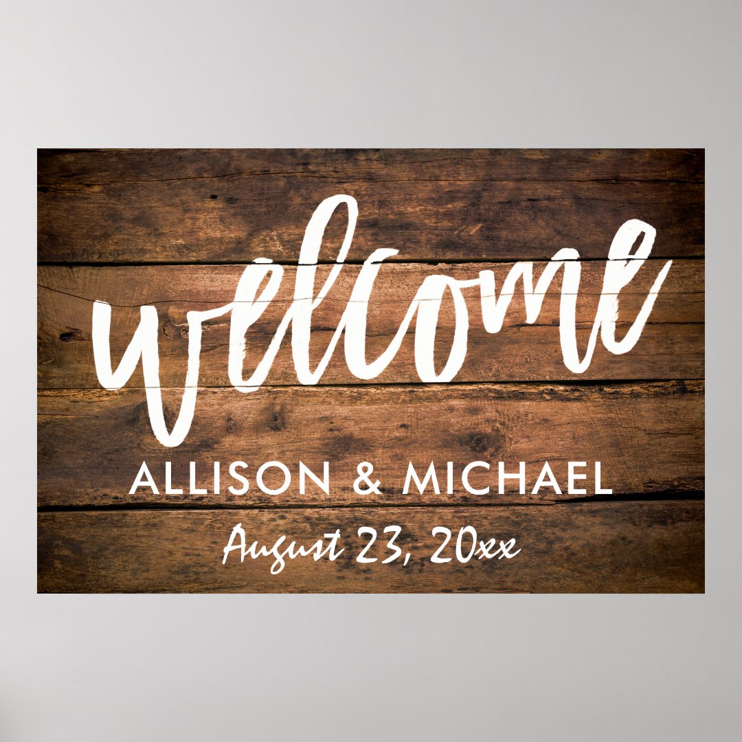 Rustic Wood Wedding Welcome Sign | EDITABLE COLOR | Zazzle