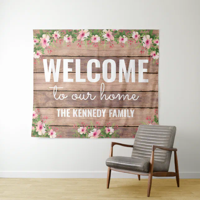 Rustic Wood Welcome To Our Home Personalized Tapestry | Zazzle