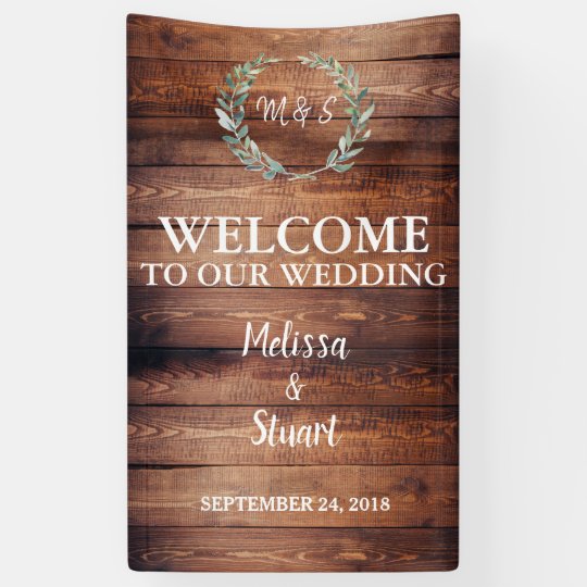 Rustic wood Welcome to our Wedding monogram Banner | Zazzle.com