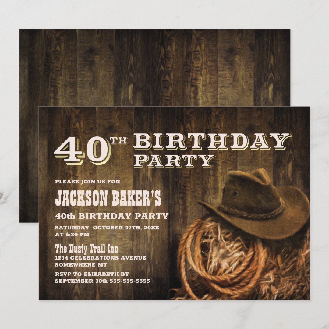 Rustic Wood Western 40th Birthday Party Invitation | Zazzle