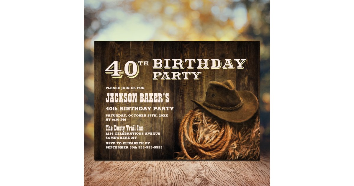 Rustic Wood Western 40th Birthday Party Invitation | Zazzle