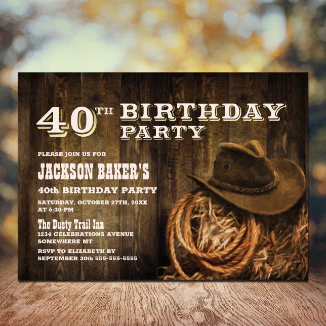 Rustic Wood Western 40th Birthday Party Invitation | Zazzle