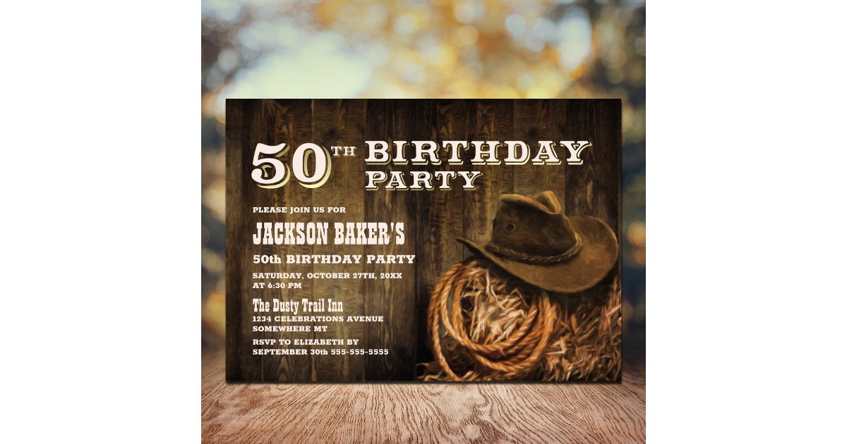 Rustic Wood Western 50th Birthday Party Invitation | Zazzle