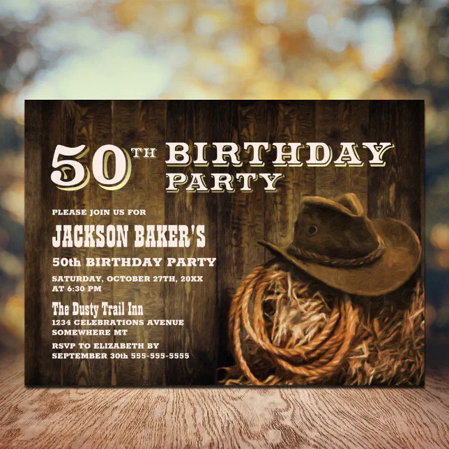 Rustic Wood Western 50th Birthday Party Invitation | Zazzle