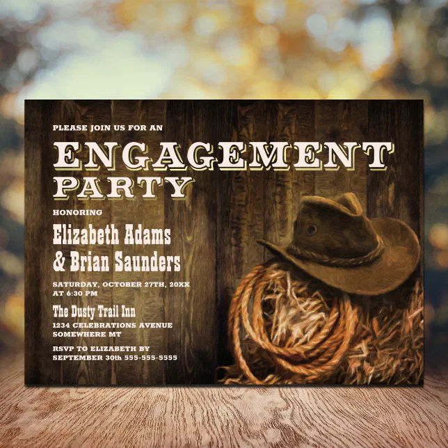 Rustic Wood Western Engagement Party Invitation | Zazzle