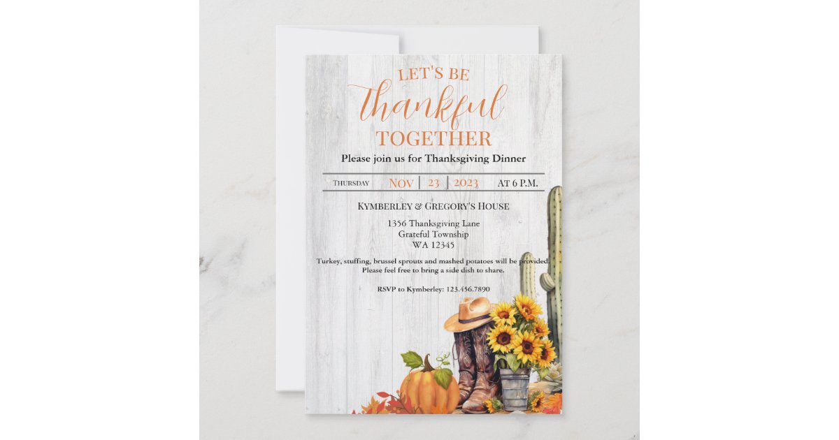 Rustic Wood Western Sunflower Thanksgiving Dinner Invitation | Zazzle