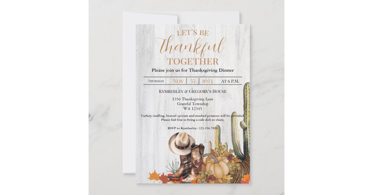 Rustic Wood Western Themed Thanksgiving Dinner Inv Invitation | Zazzle