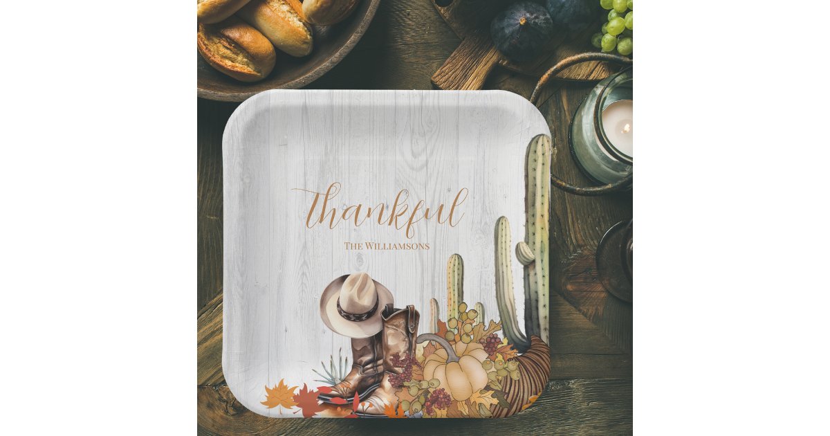 Rustic Wood Western Themed Thanksgiving Dinner Paper Plates | Zazzle