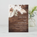 Rustic Wood White Boho Flowers Wedding Invitation | Zazzle