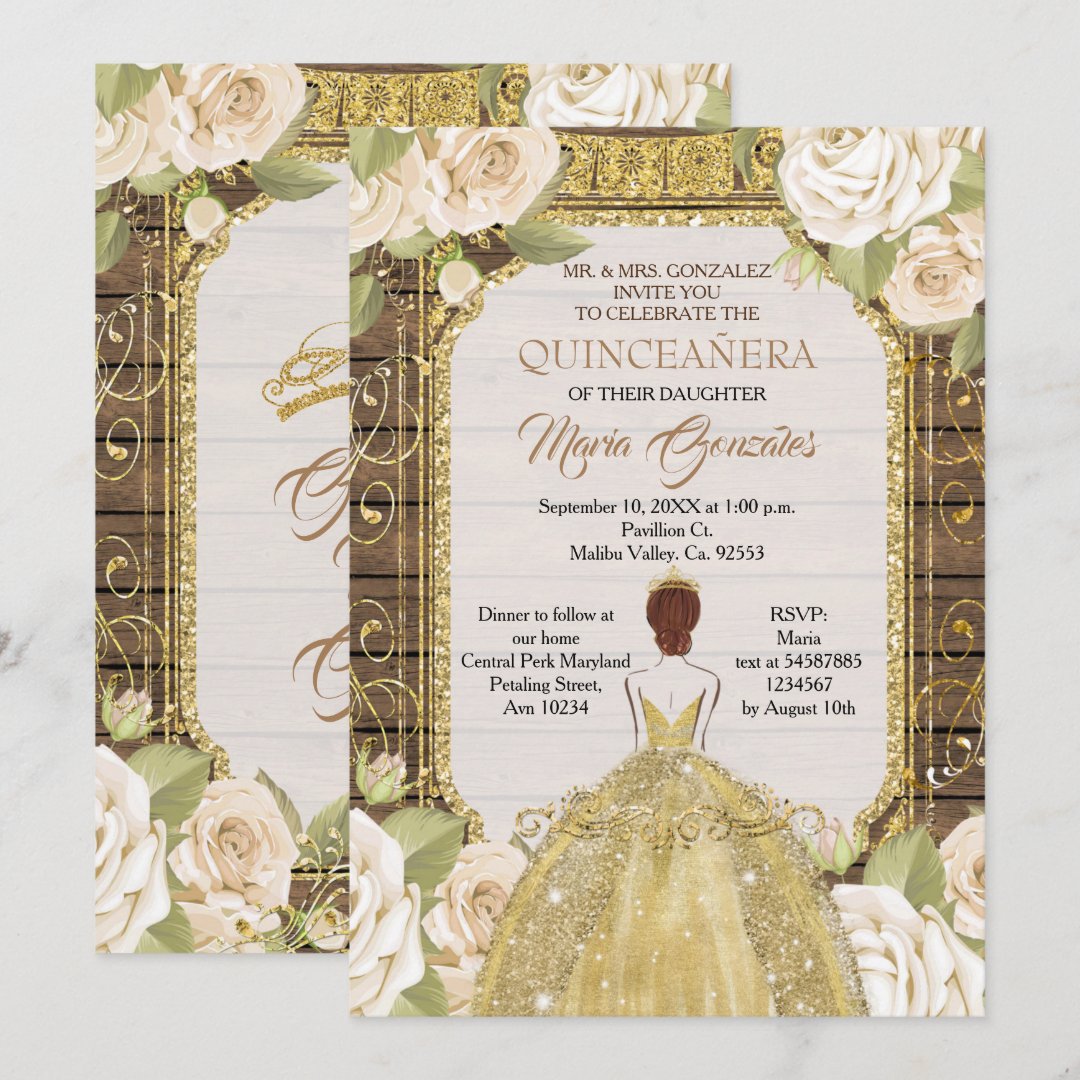 Rustic Wood White Flowers Quinceanera Birthday Invitation | Zazzle
