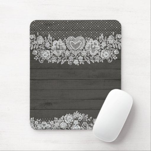 Rustic Wood & White Lace Lacy Farmhouse Chic Mouse Pad | Zazzle