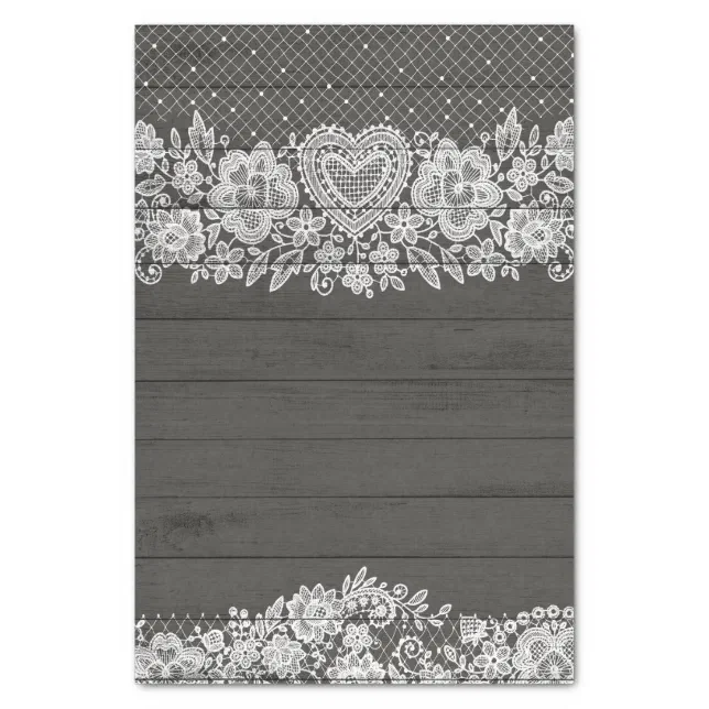 Rustic Wood & White Lace Lacy Farmhouse Chic Tissue Paper | Zazzle