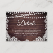 Rustic Wood White Lace String Lights Details Enclosure Card | Zazzle
