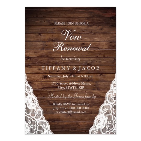 Rustic Wood White Lace Vow Renewal Invite | Zazzle.com