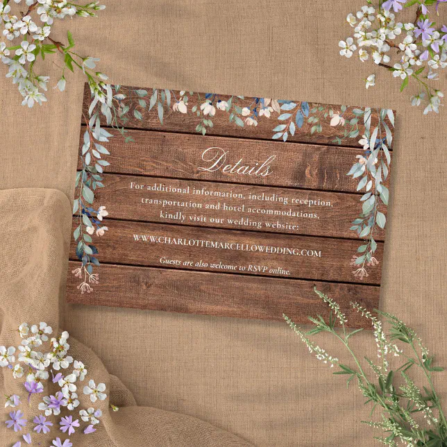 Rustic Wood Wildflowers Floral Wedding Details Enclosure Card | Zazzle