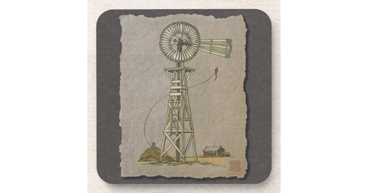 Rustic Wood Windmill Drink Coaster | Zazzle