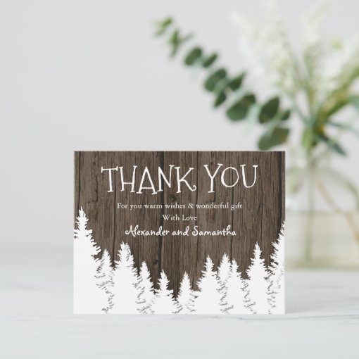 Rustic Wood Winter Pine Tree Thank You Card | Zazzle