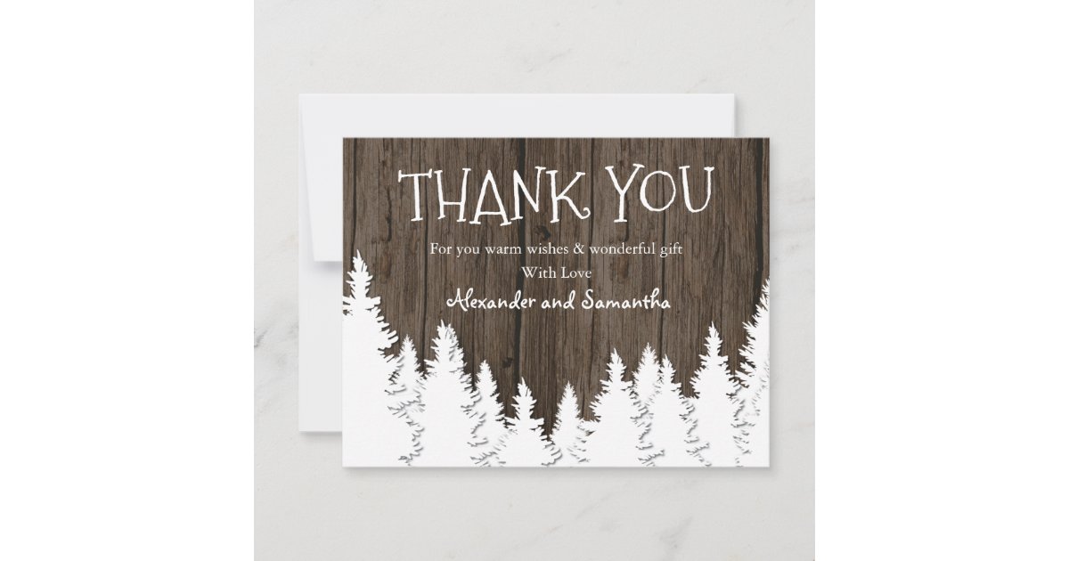 Rustic Wood Winter Pine Tree Thank You Card | Zazzle