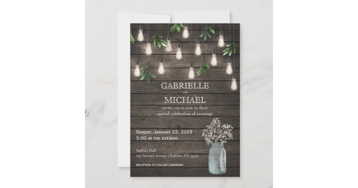 Rustic Wood with Lights Wedding Invitation | Zazzle