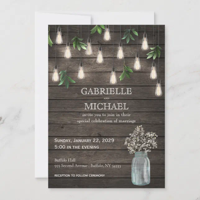 Rustic Wood with Lights Wedding Invitation | Zazzle