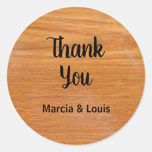 Rustic Wood with Names Classic Round Sticker | Zazzle