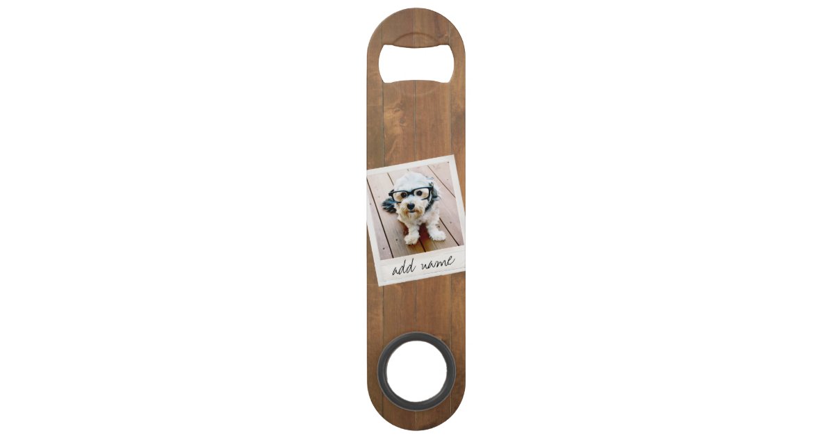 Rustic Wood with Square Photo Frame Bar Key | Zazzle