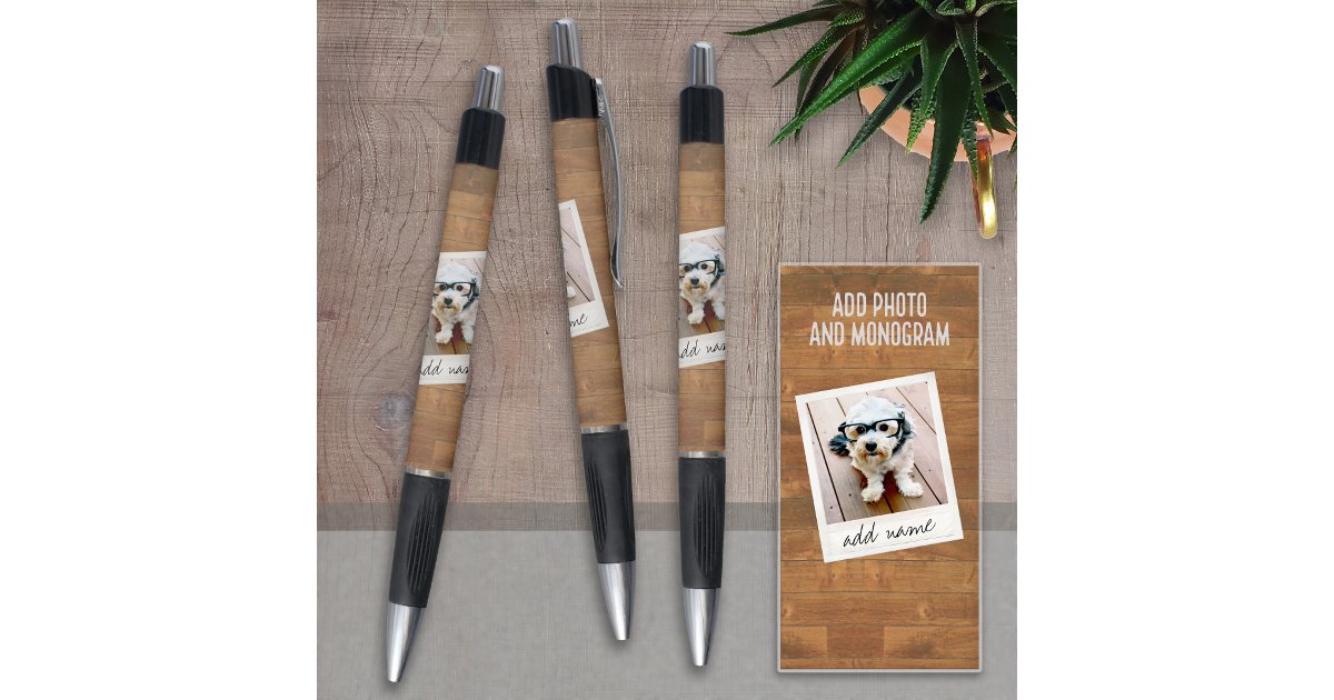 Rustic Wood with Square Photo Frame Pen | Zazzle