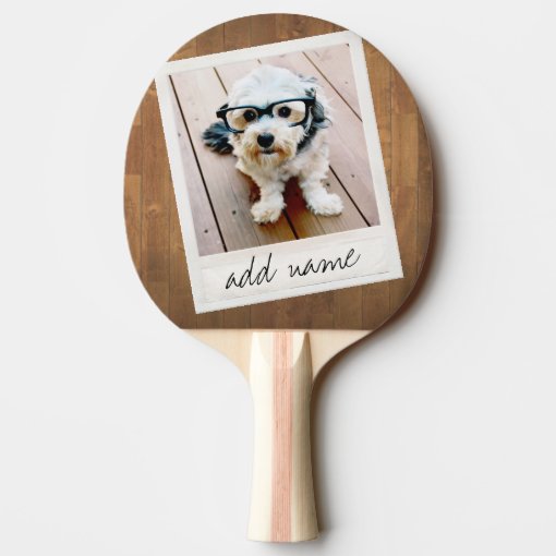 Rustic Wood with Square Photo Frame Ping Pong Paddle | Zazzle