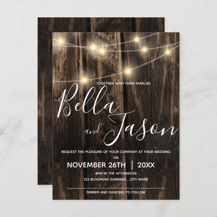 Rustic Wood With String Lights Wedding Invitation | Zazzle