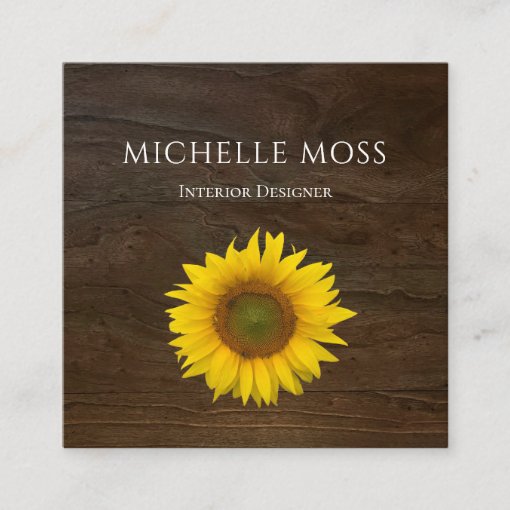 Rustic Wood Yellow Sunflower Business Card | Zazzle